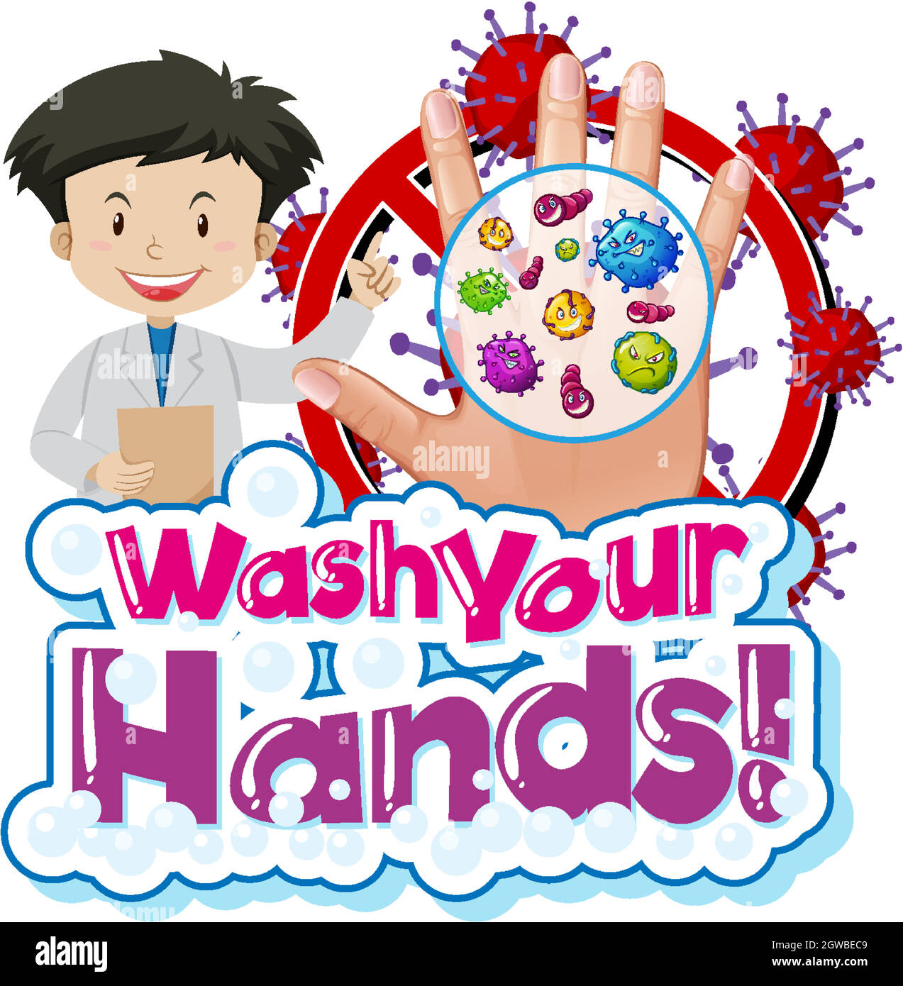 Poster design for coronavirus theme with doctor and word wash you hands ...