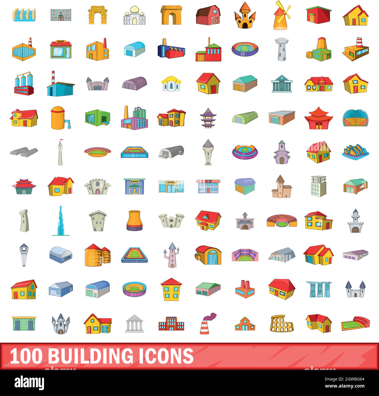100 building icons set, cartoon style Stock Vector Image & Art - Alamy