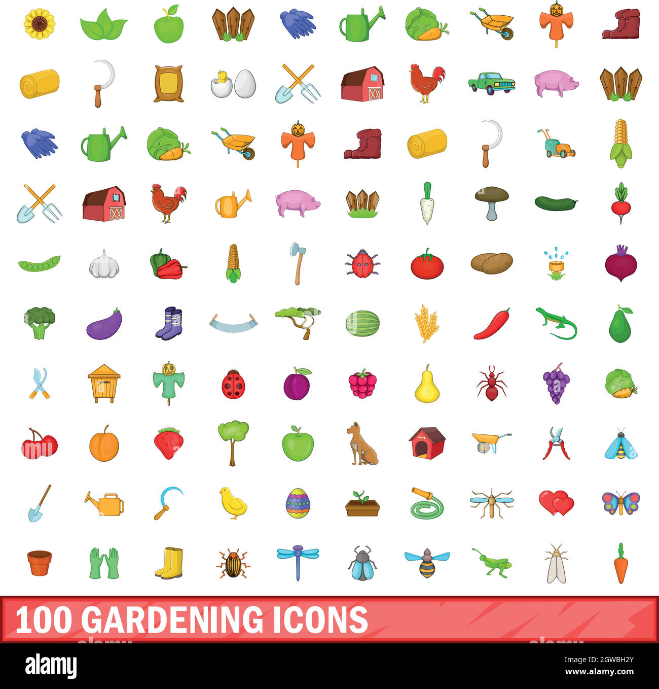 100 gardening icons set, cartoon style Stock Vector Image & Art - Alamy