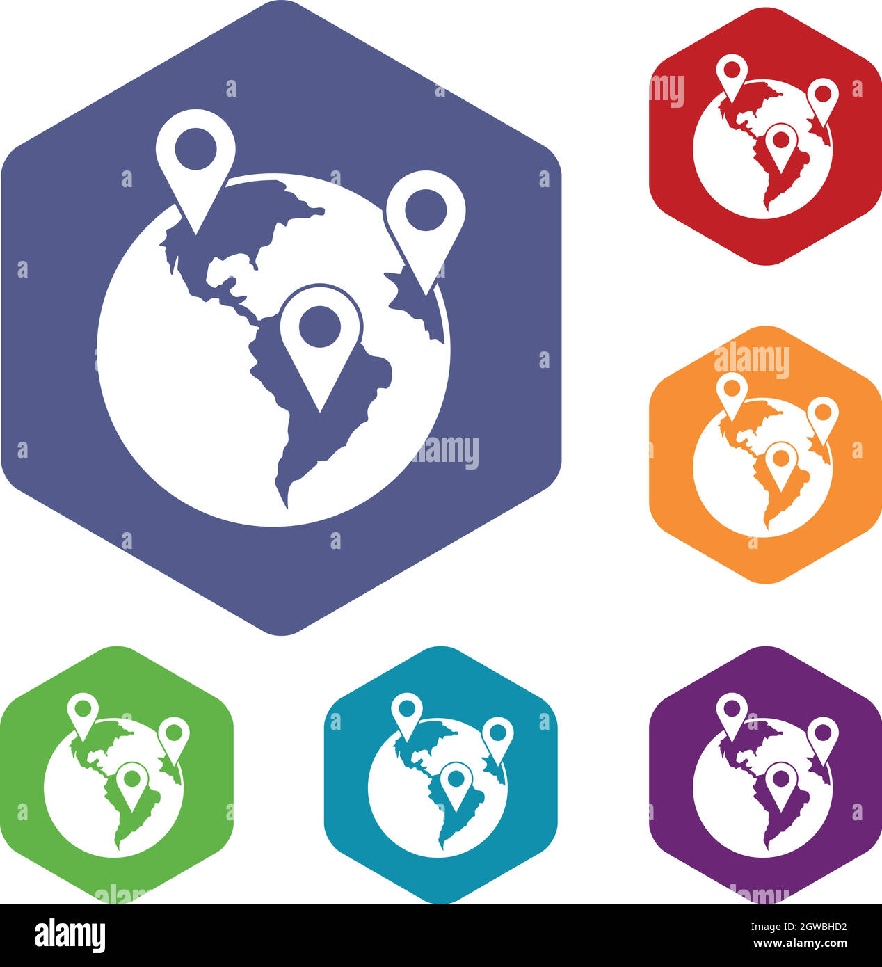 Globe and map pointers icons set Stock Vector Image & Art - Alamy