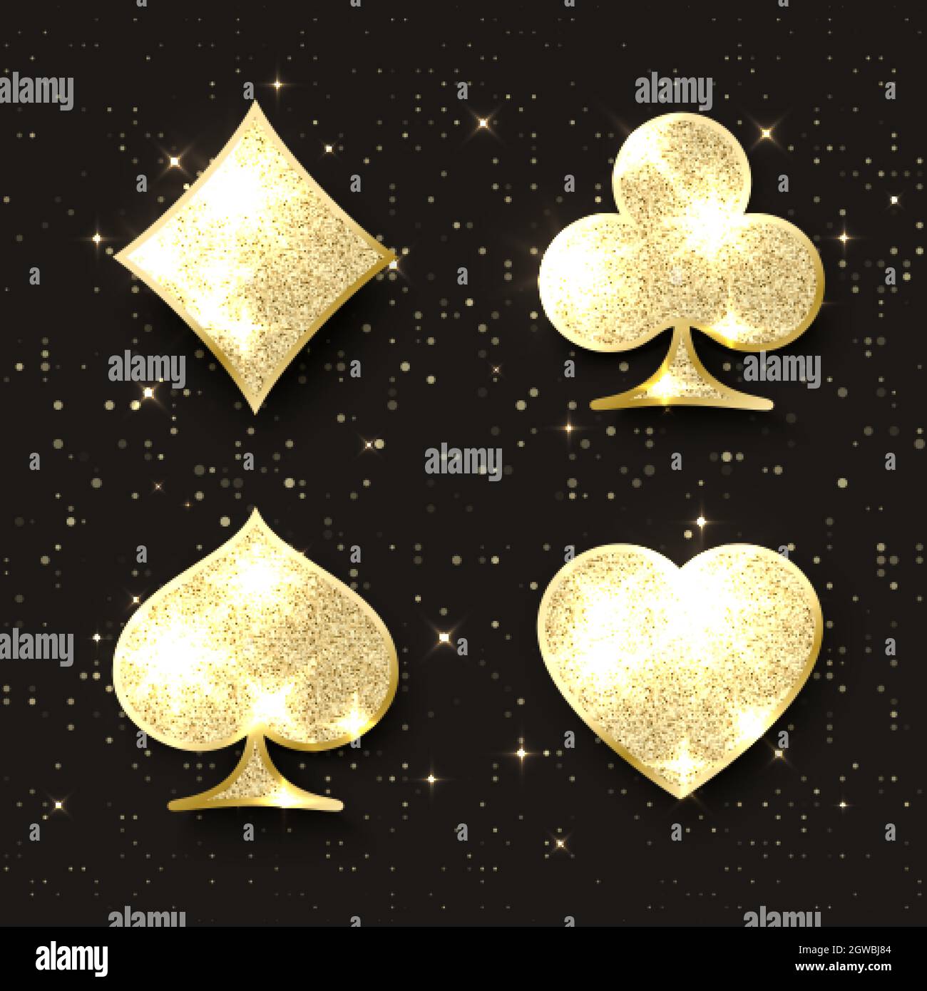Diamond poker cards suit. Four casino playing card golden glitter ...
