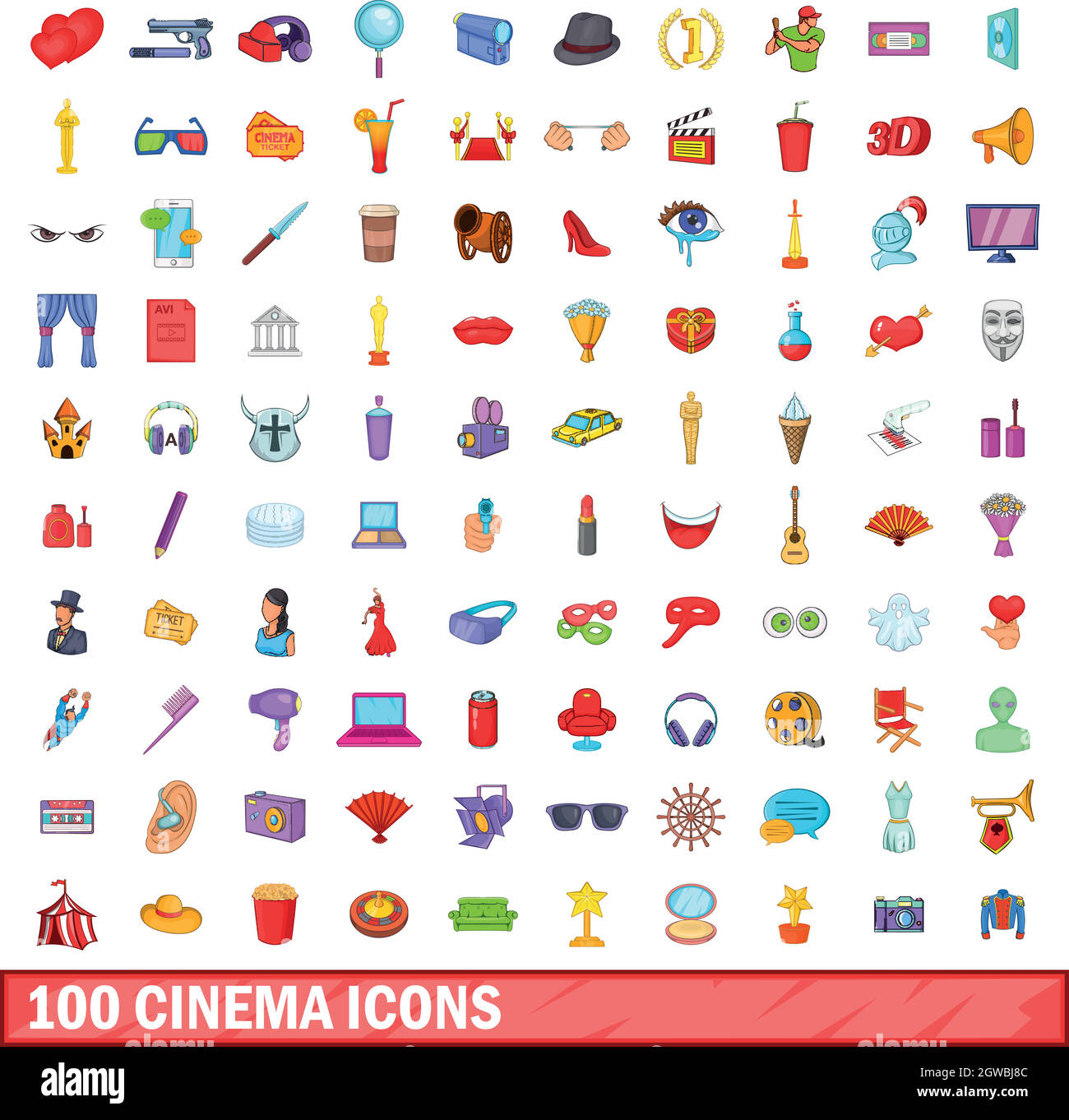 100 cinema icons set, cartoon style Stock Vector Image & Art - Alamy
