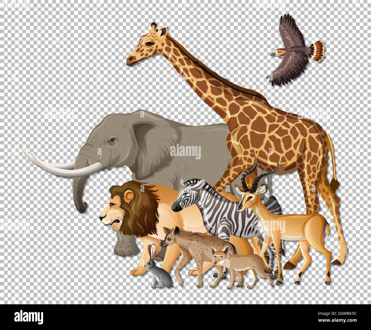Group of wild african animals on transparent background Stock Vector ...