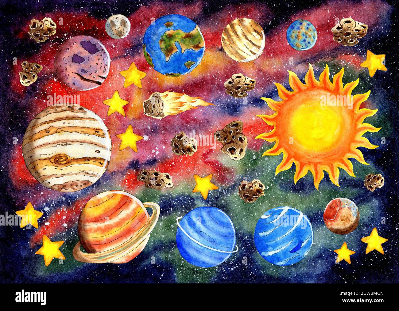 Watercolor Solar System