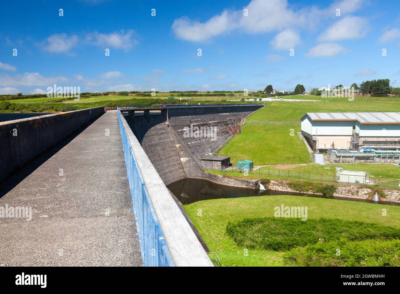 The 1960s concrete dam at Stithians Reservoir Cornwall England UK ...
