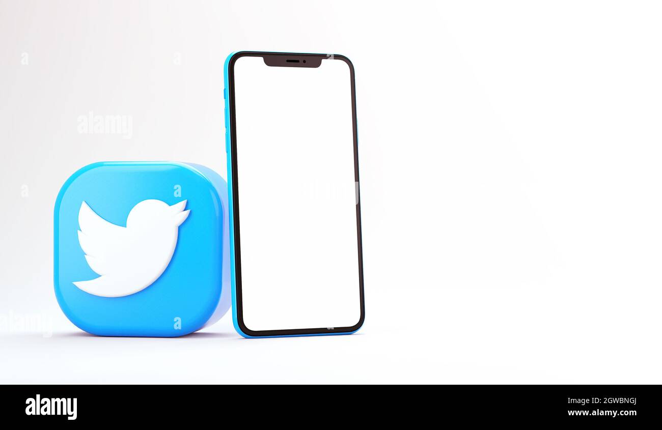 Valencia, Spain - October, 2021: Twitter app icon with mobile phone ...