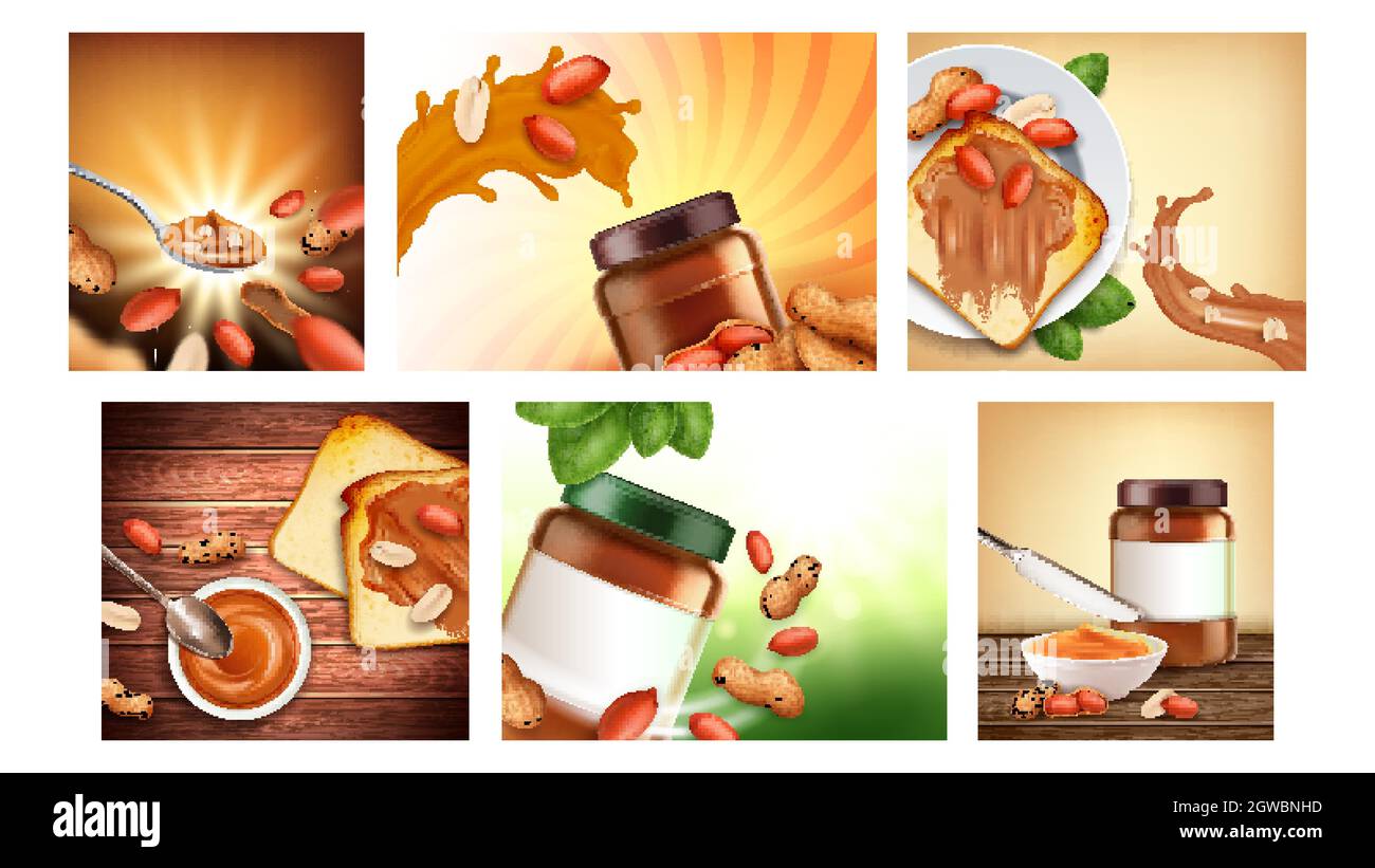 Nut Butter Creative Promotional Posters Set Vector Stock Vector Image ...