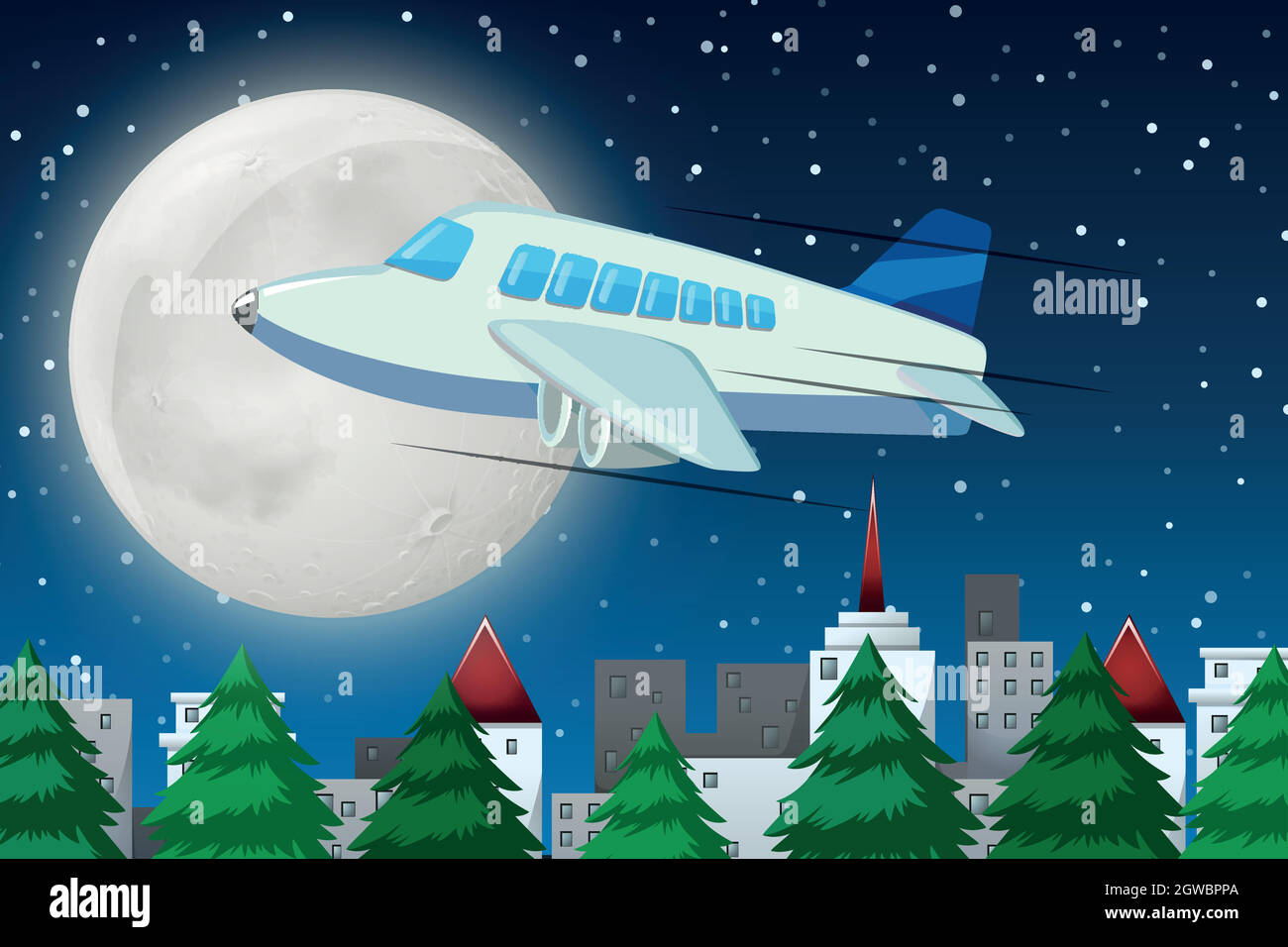 Airplane flying over city night Stock Vector Images - Alamy