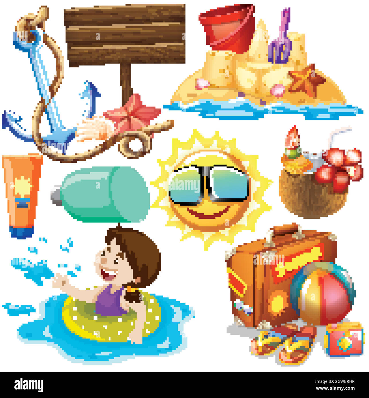 Set of isolated objects theme summer holiday Stock Vector Image & Art ...