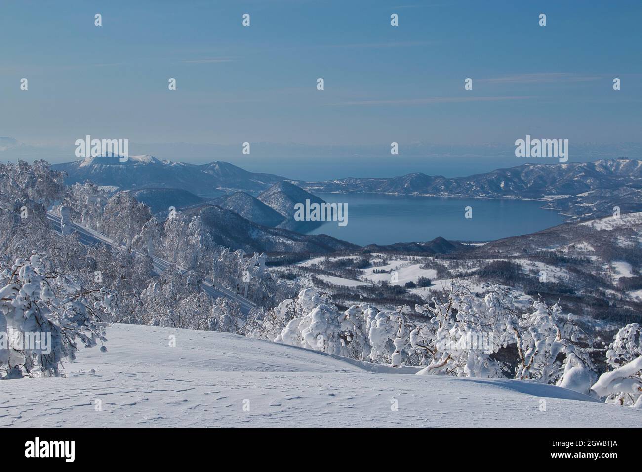 View of Lake Toya from mountain summit, Hokkaido, Japan Stock Photo - Alamy