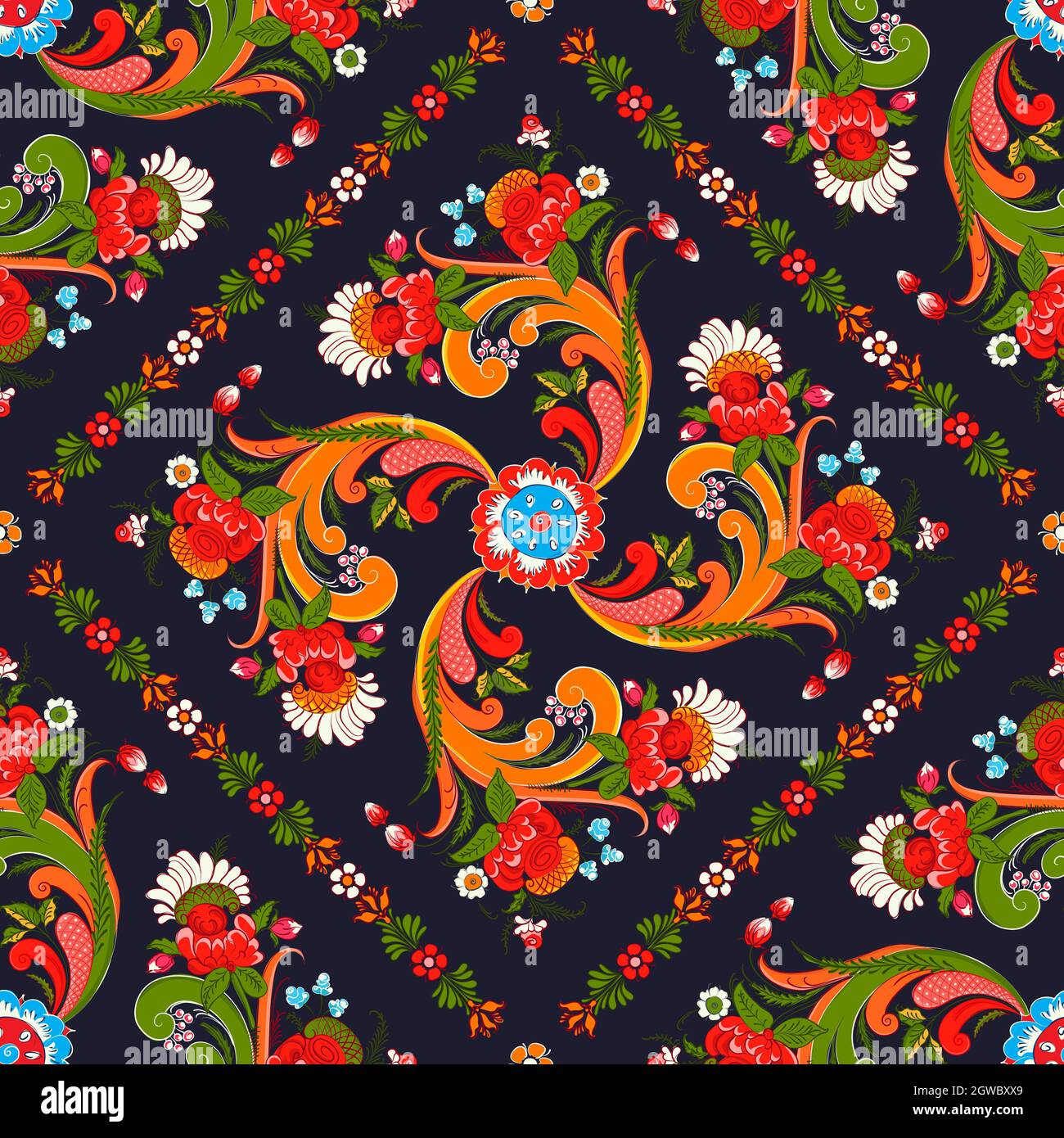 Rosemaling tile, traditional Norwegian decorative pattern. Vector ...