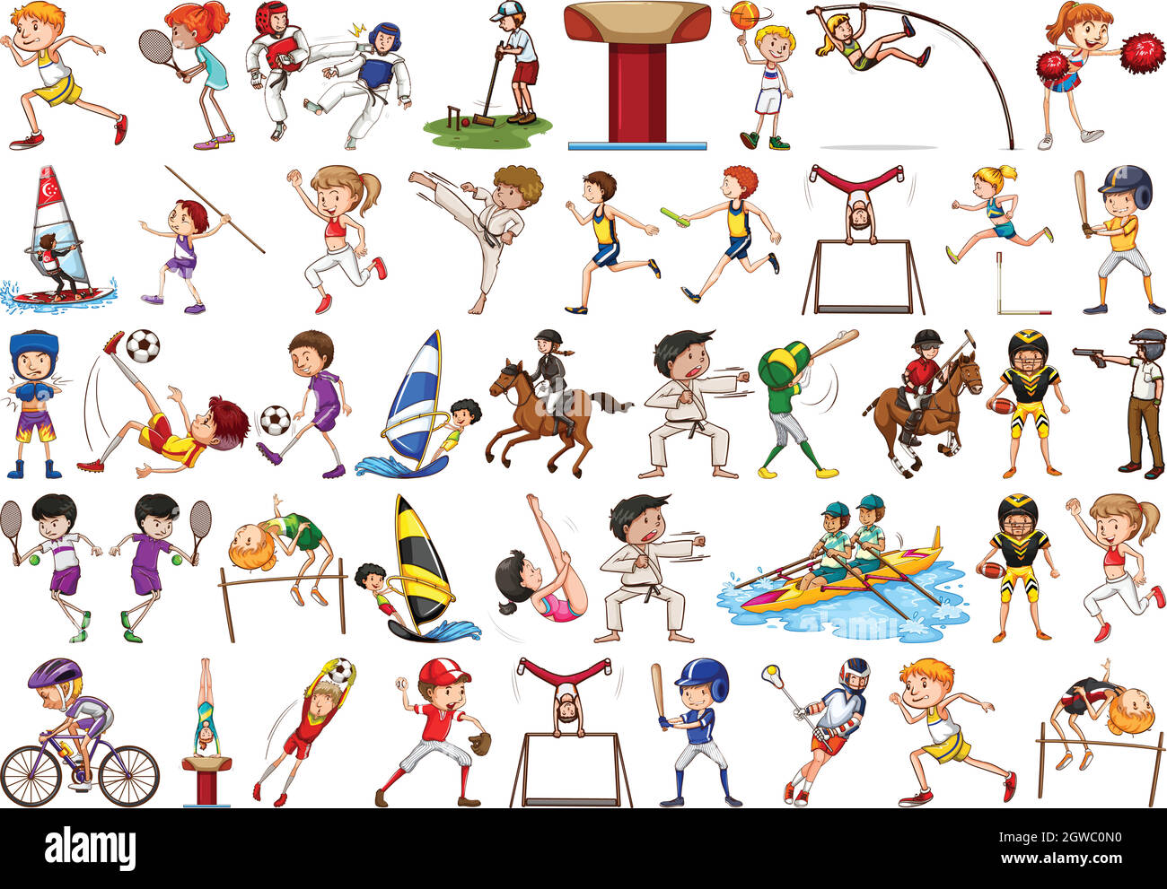 Sport activities by boys, girls, kids, athletes isolated Stock Vector ...
