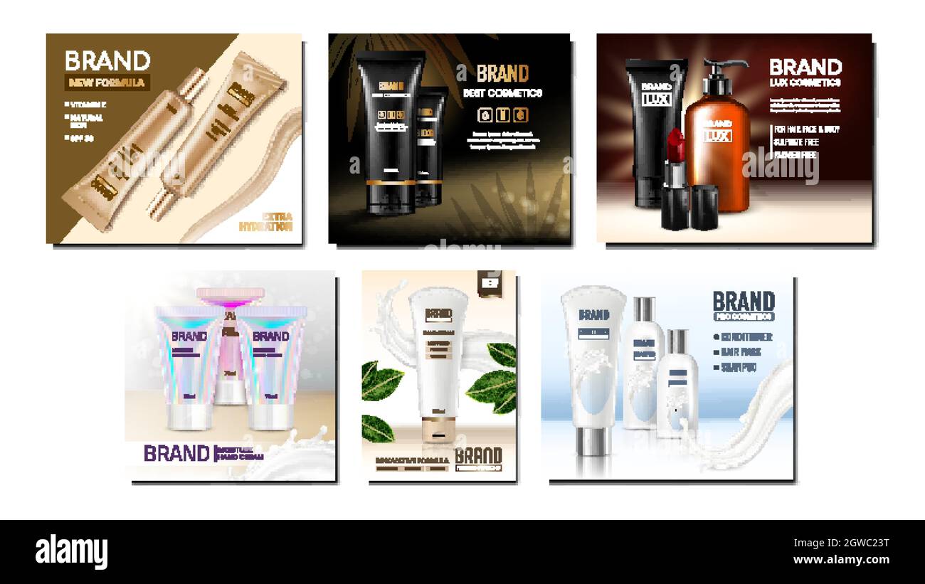 Cosmetic Tubes Creative Promo Posters Set Vector Stock Vector Image ...