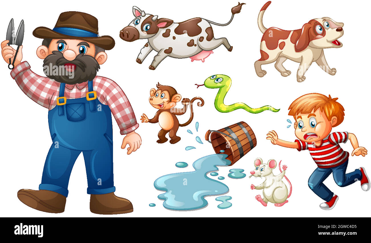 Set of fantasy cartoon character and animal isolated on white ...