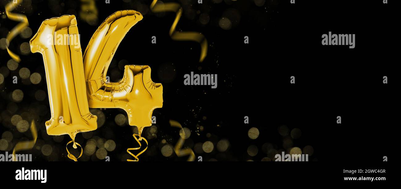 Golden balloons with copy space - Number 14 Stock Photo - Alamy
