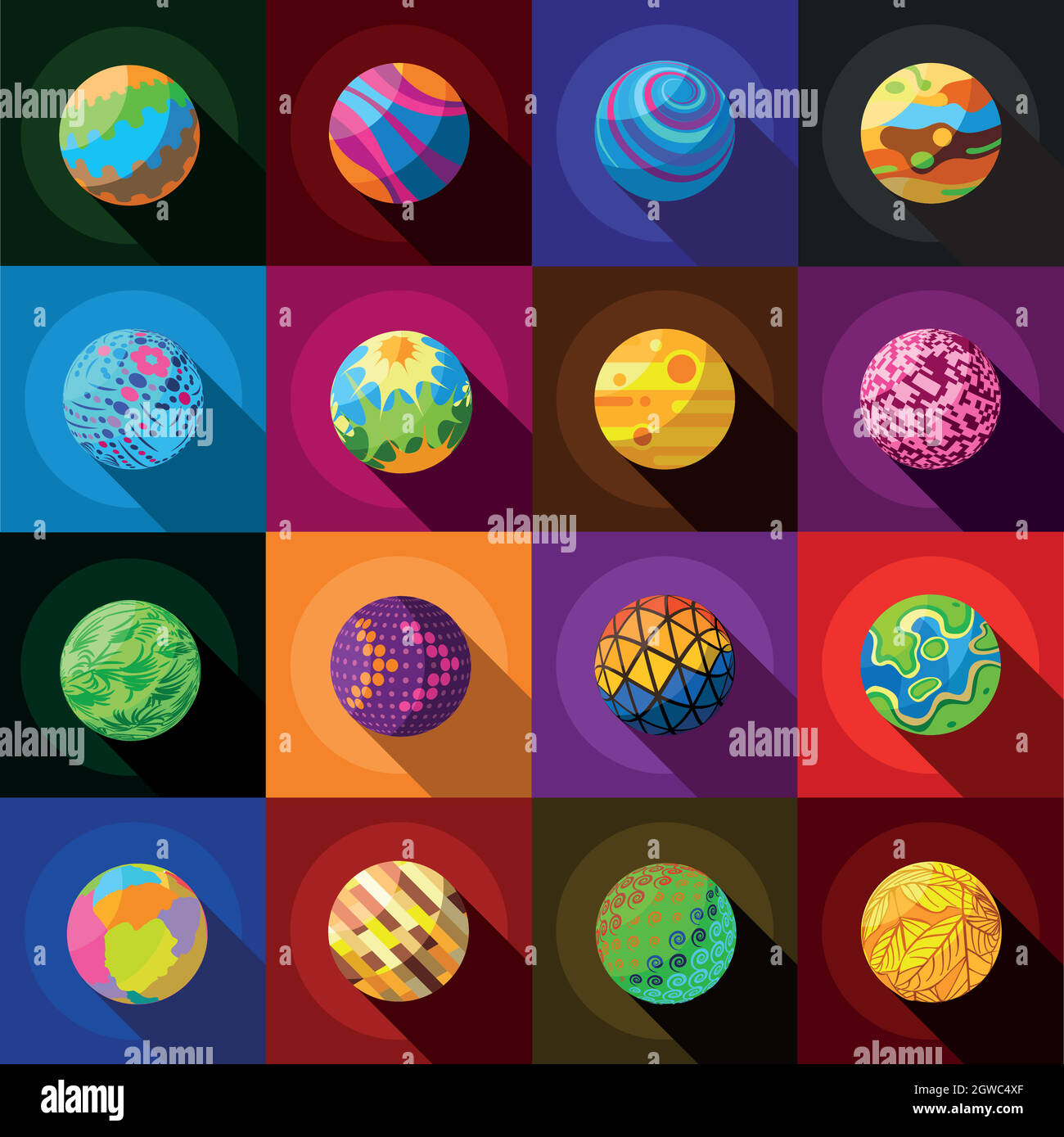 Fantastic colorful planets icons set, flat style Stock Vector Image ...