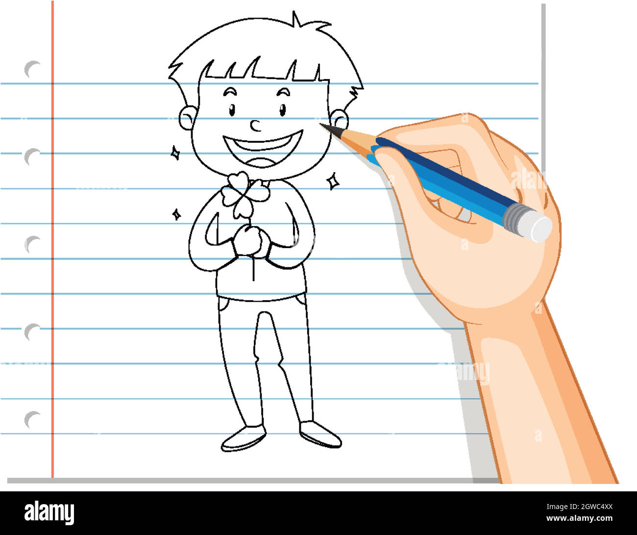 Hand writing of boy holding flower outline Stock Vector Image & Art - Alamy