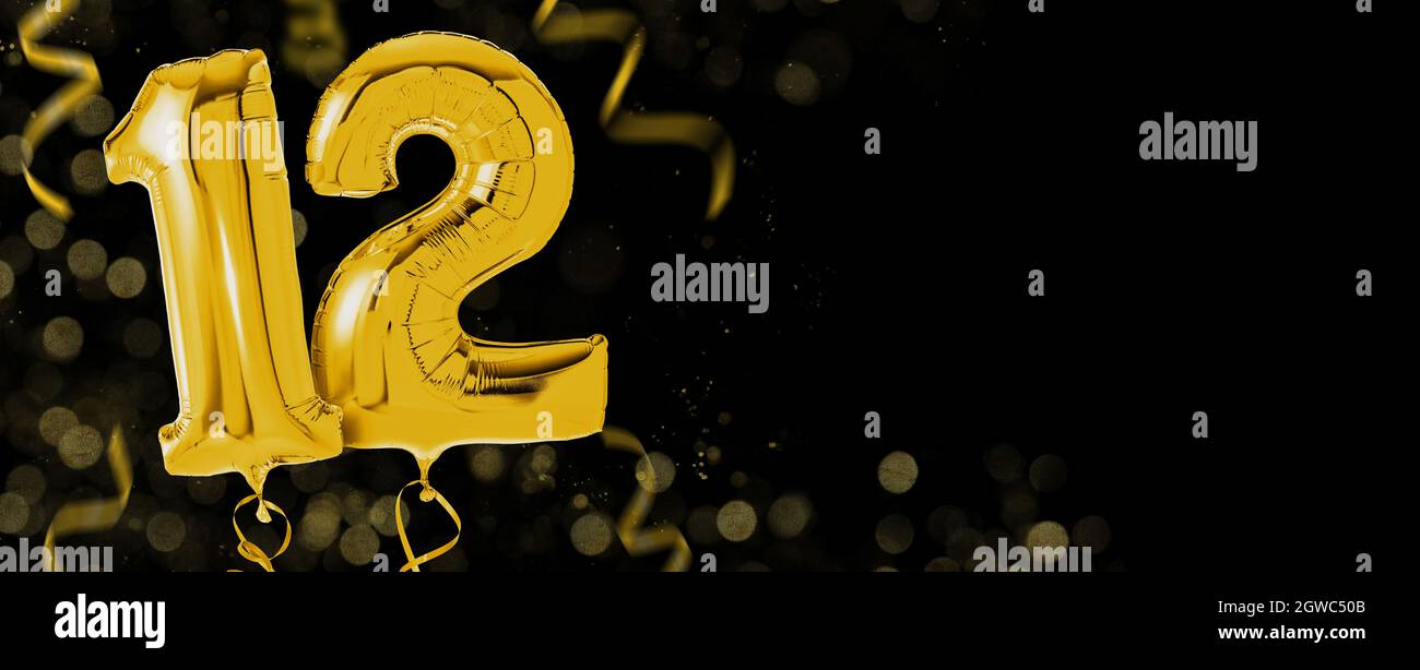 Golden balloons with copy space - Number 12 Stock Photo - Alamy