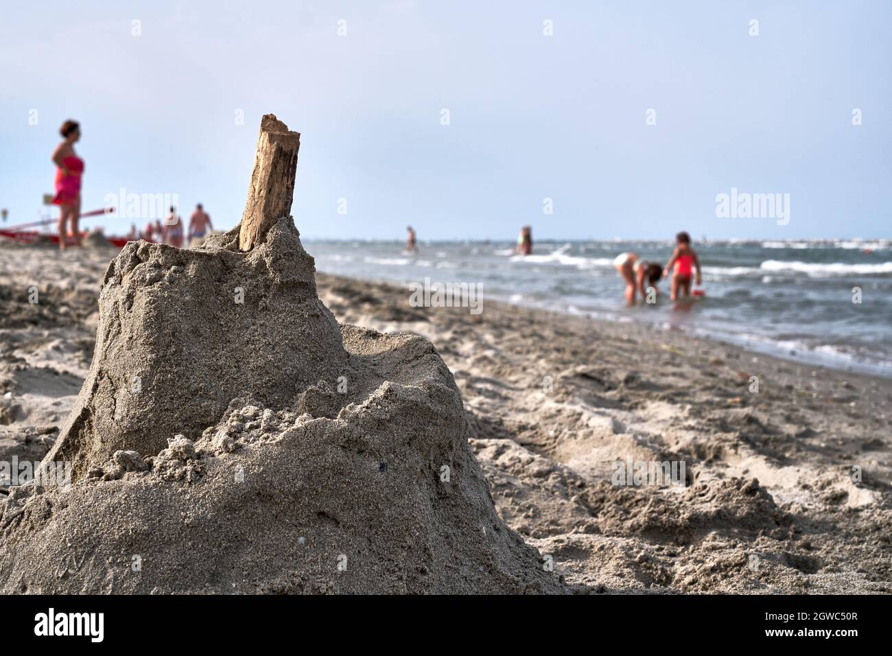 Sand castle on the beach near the water Stock Photo - Alamy