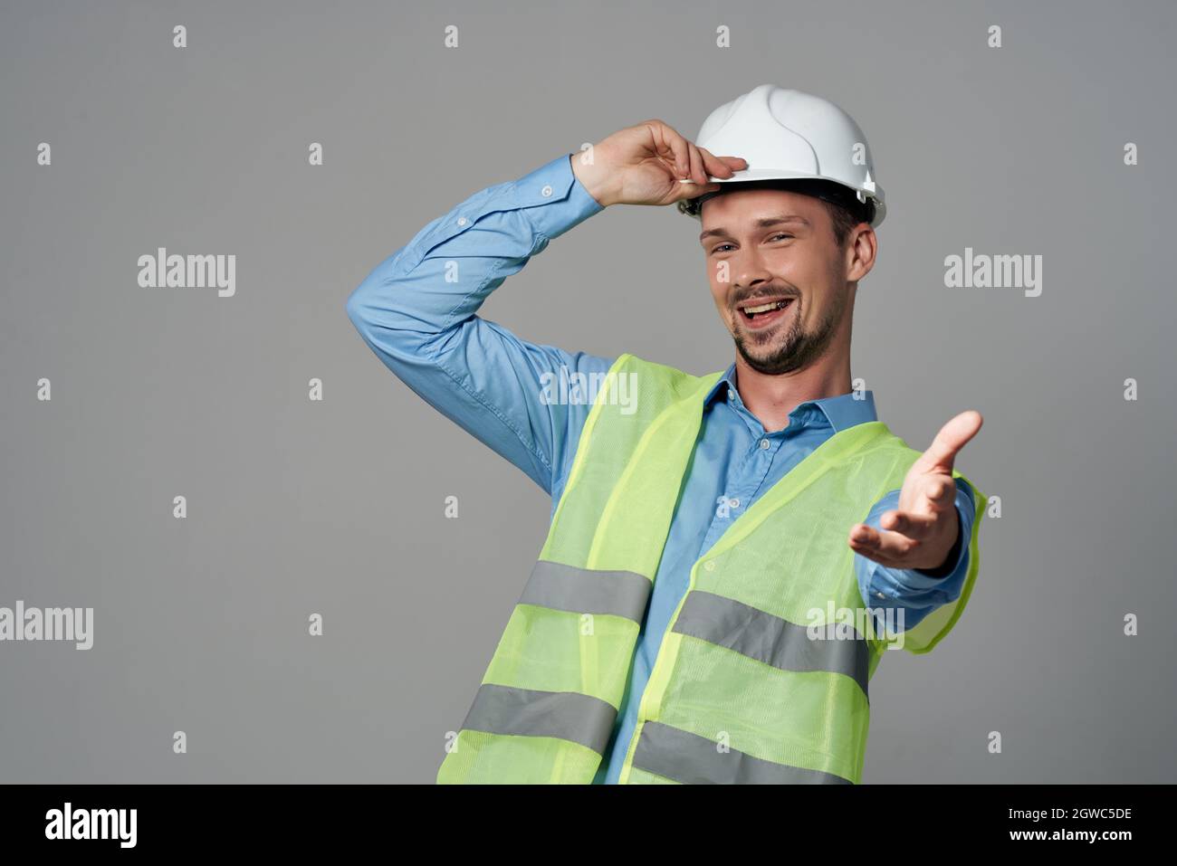 male builders protection Working profession isolated background Stock ...