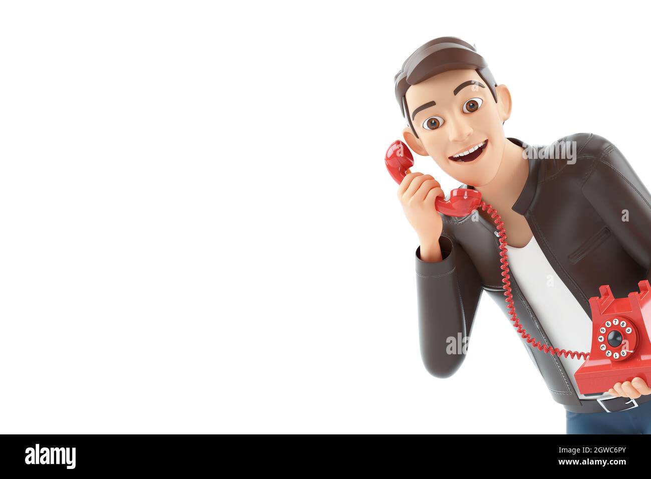 3d portrait cartoon man talking on retro phone, illustration isolated ...