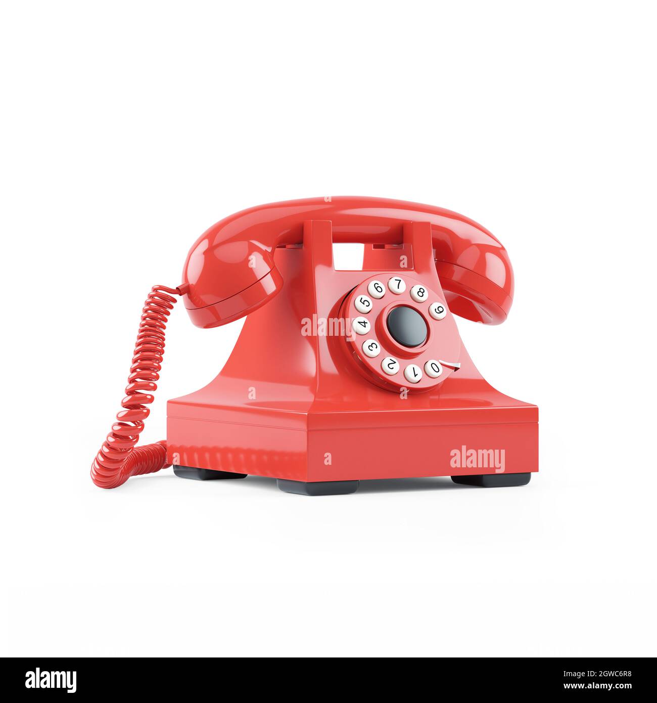 3d illustration of a red retro phone, illustration isolated on white ...