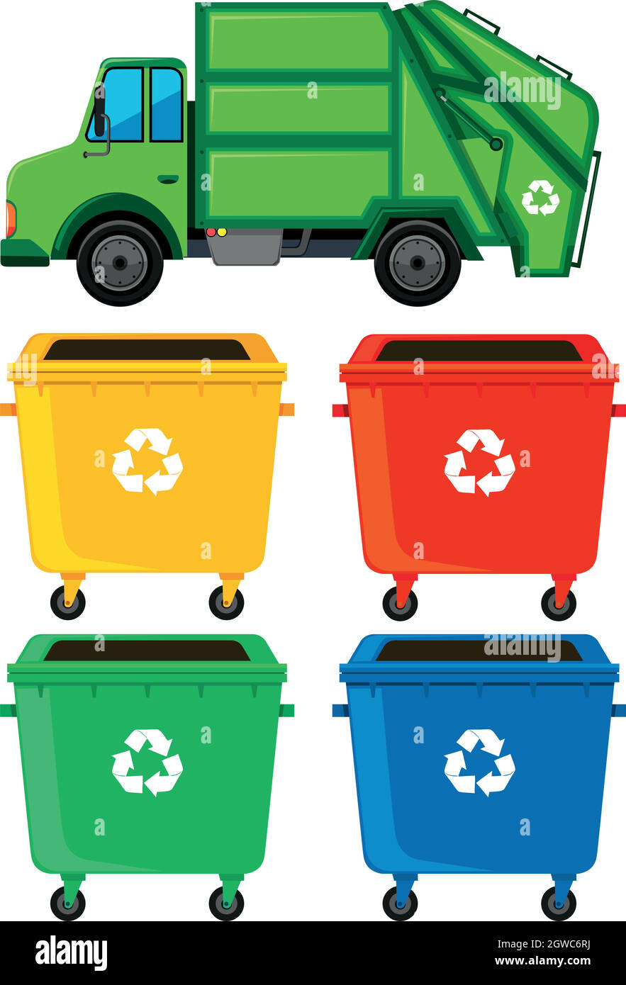 Different color trashcans and truck Stock Vector Image & Art - Alamy