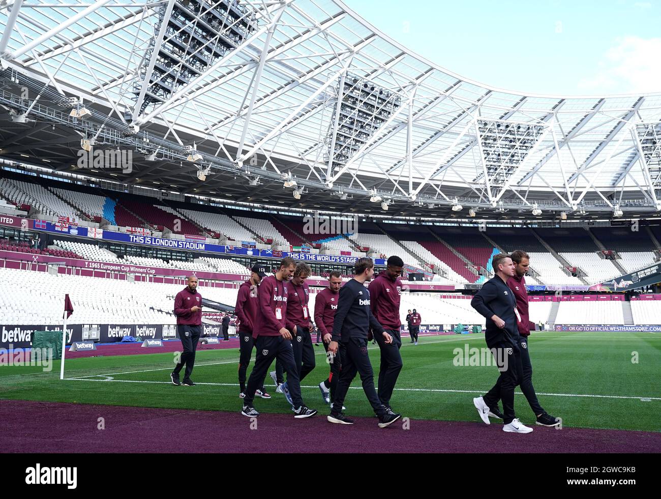 West Ham United players inspect the pitch before the Premier League ...