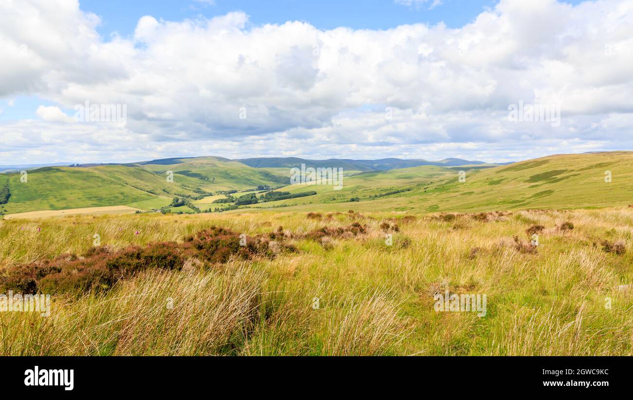 View over Langholm Moore Scotland with farmland and distant hills Stock ...
