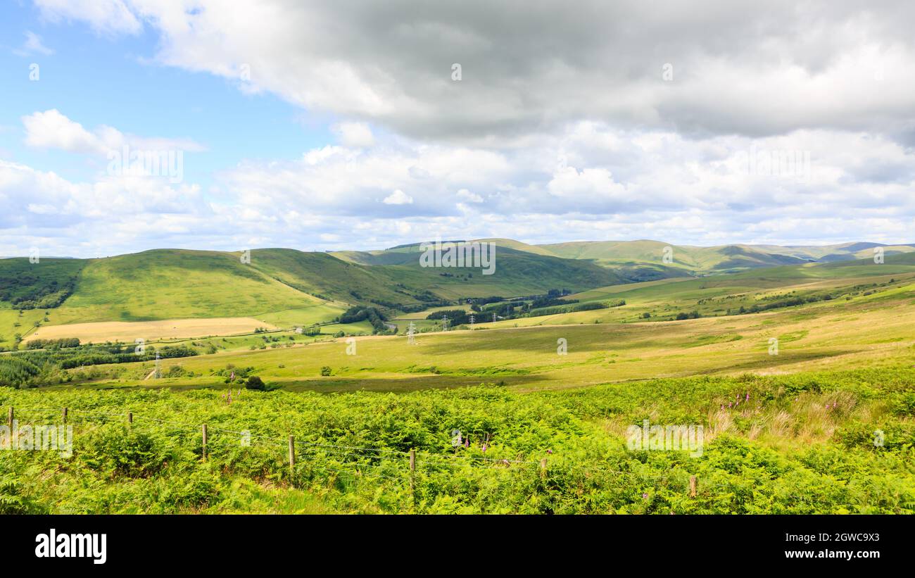 View over Langholm Moore Scotland with farmland and distant hills Stock ...