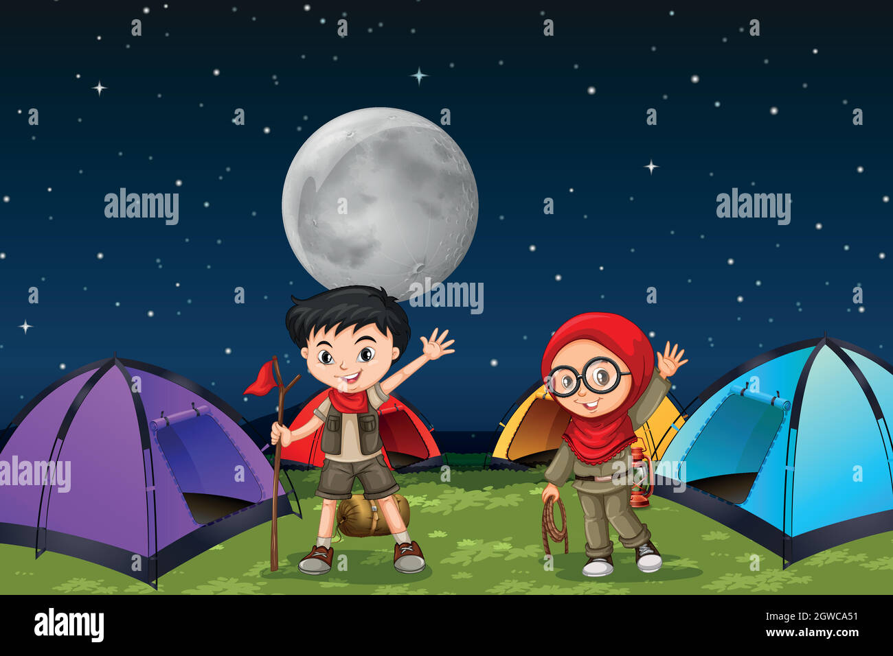 Camping children at night Stock Vector Image & Art - Alamy