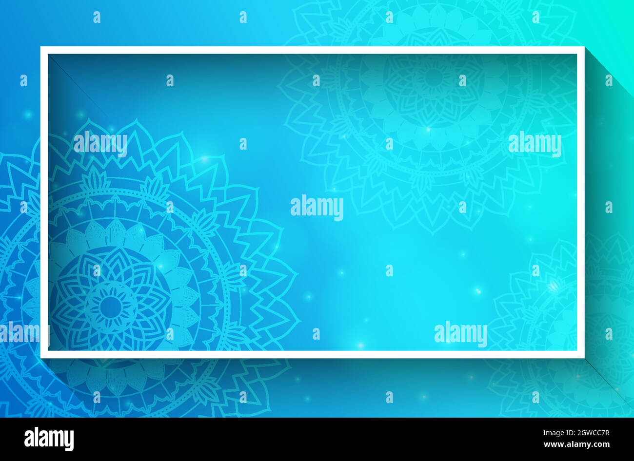 Border template with mandalas on blue background Stock Vector Image ...