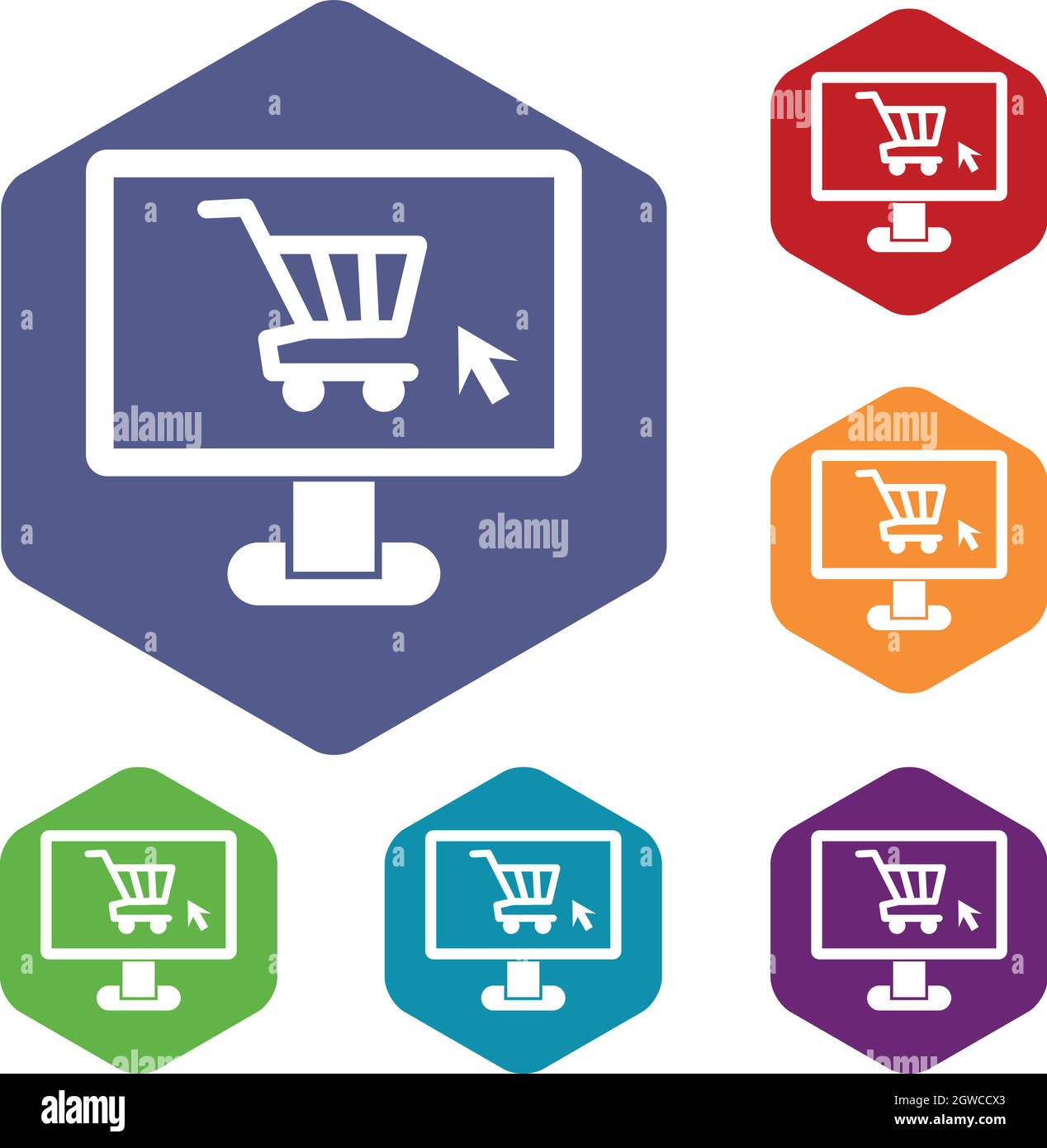 Computer monitor with shopping cart icons set Stock Vector Image & Art ...