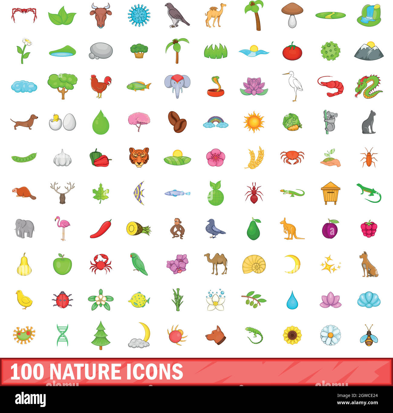 100 nature icons set, cartoon style Stock Vector Image & Art - Alamy