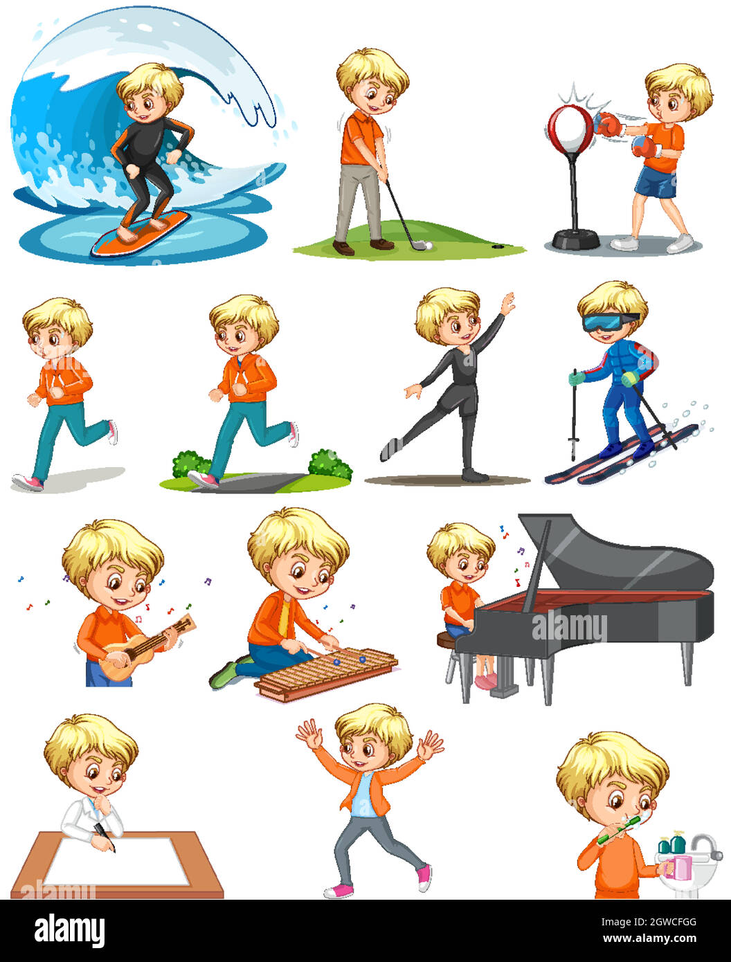 Set of a boy doing different activities Stock Vector Image & Art - Alamy