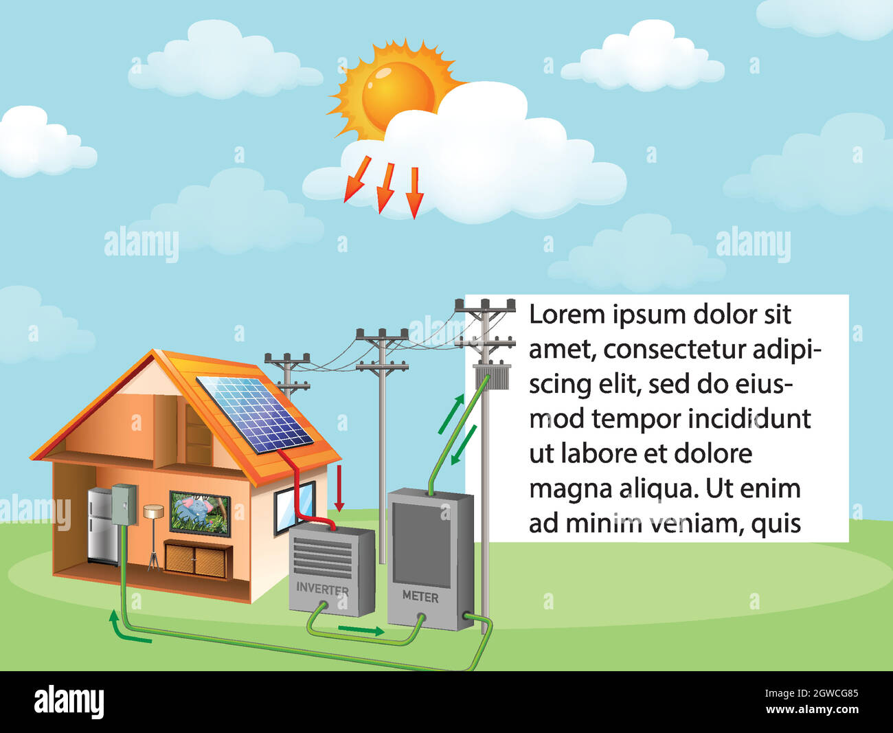 Diagram showing how solar cell works at home Stock Vector Image & Art ...