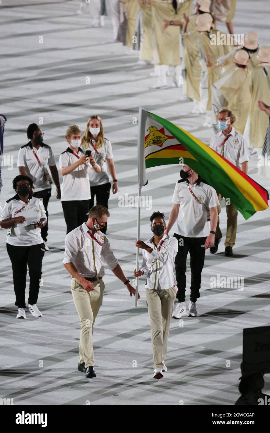 JULY 23rd, 2021 - TOKYO, JAPAN: Zimbabwe's flag bearers Donata Katai ...