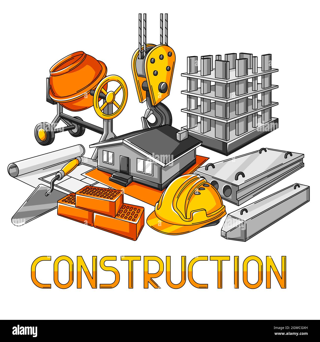 Background design with housing construction items. Industrial repair or ...