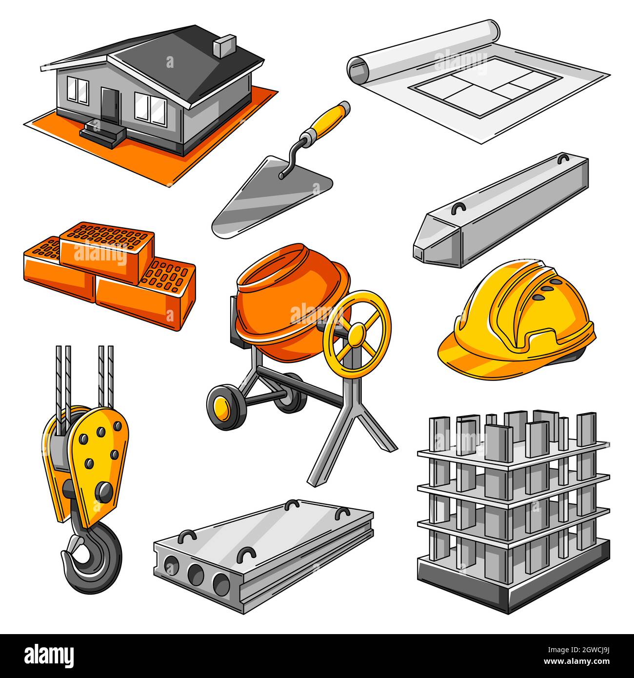 Icon set of housing construction items. Industrial repair or building ...