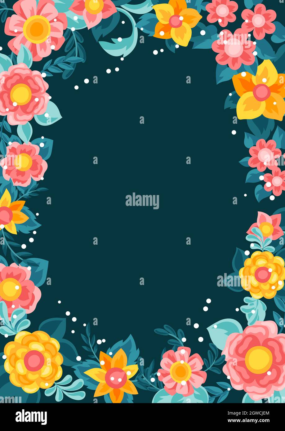 Frame with pretty flowers. Beautiful decorative natural buds and leaves ...