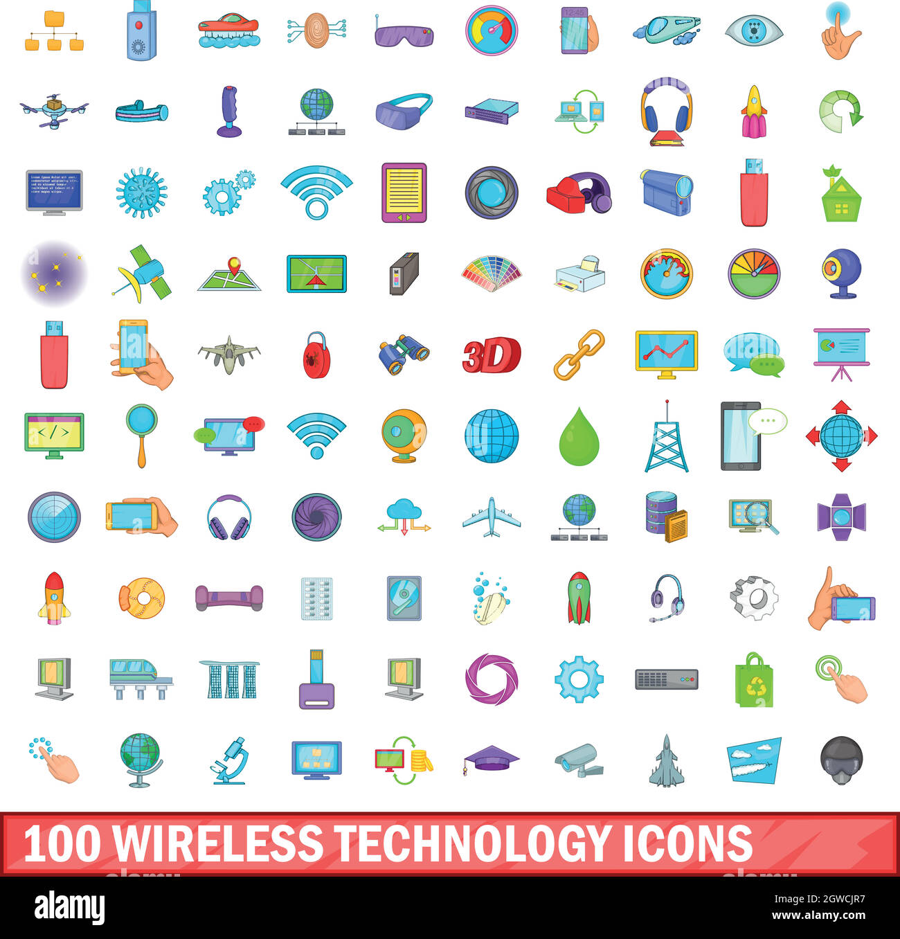 100 wireless technology icons set, cartoon style Stock Vector Image ...