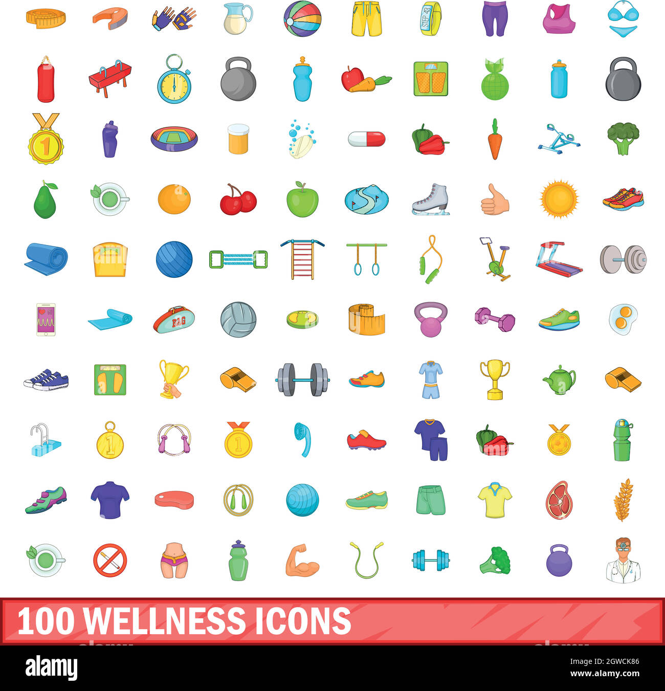 100 wellness icons set, cartoon style Stock Vector Image & Art - Alamy