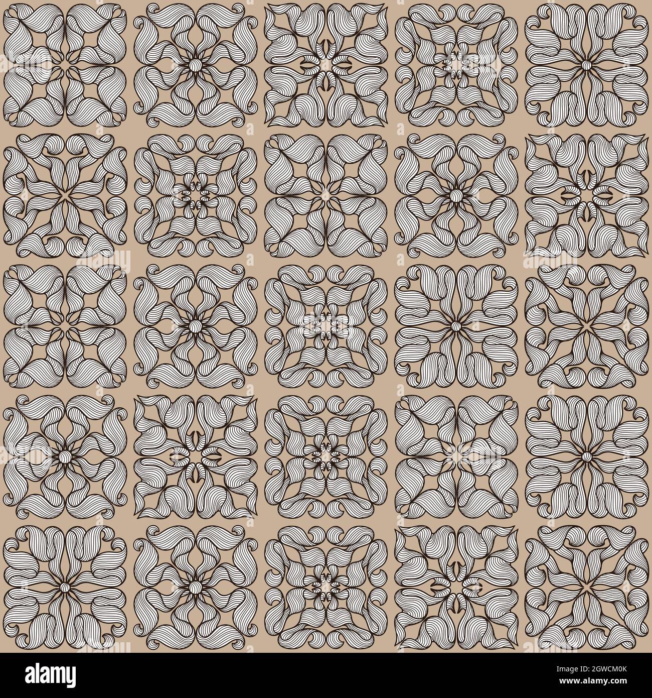 Ceramic tile seamless pattern with wave line curls. Mediterranean ...