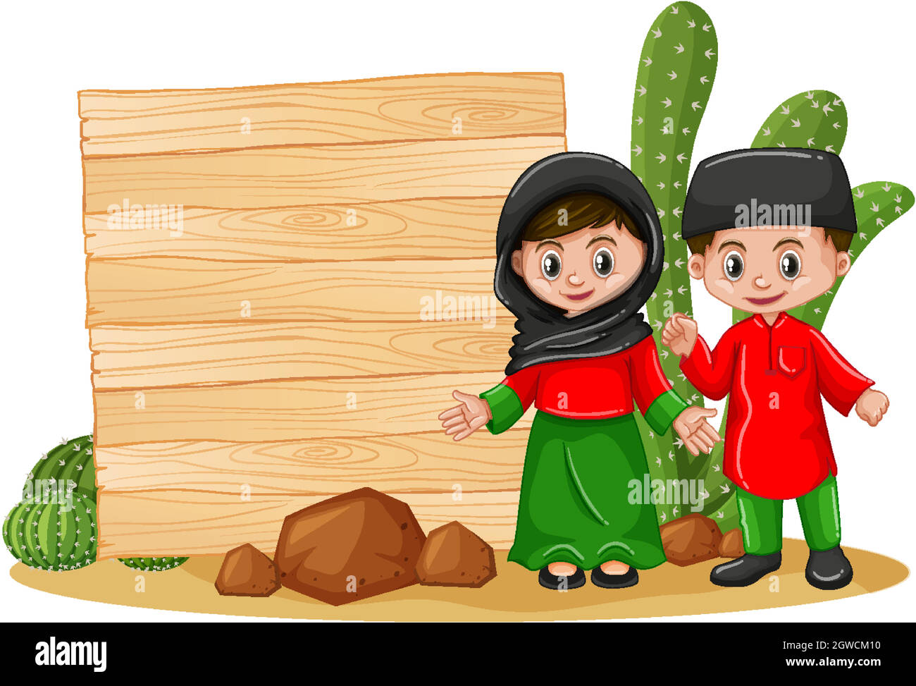 Frame template with happy kids in islamic costume Stock Vector Image ...