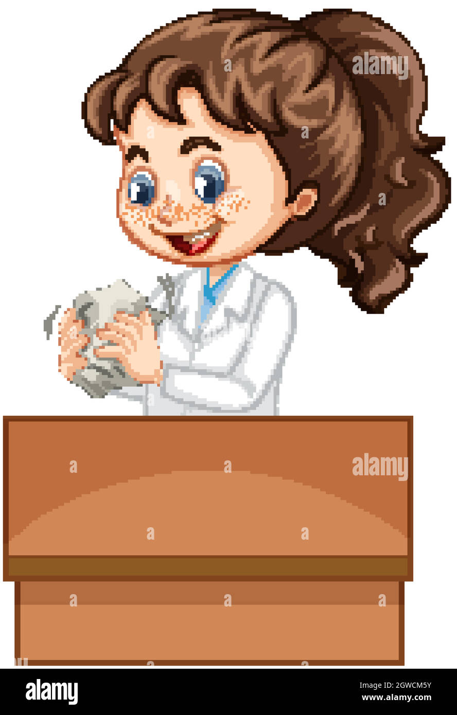 Girl in science gown making paper ball on white background Stock Vector ...