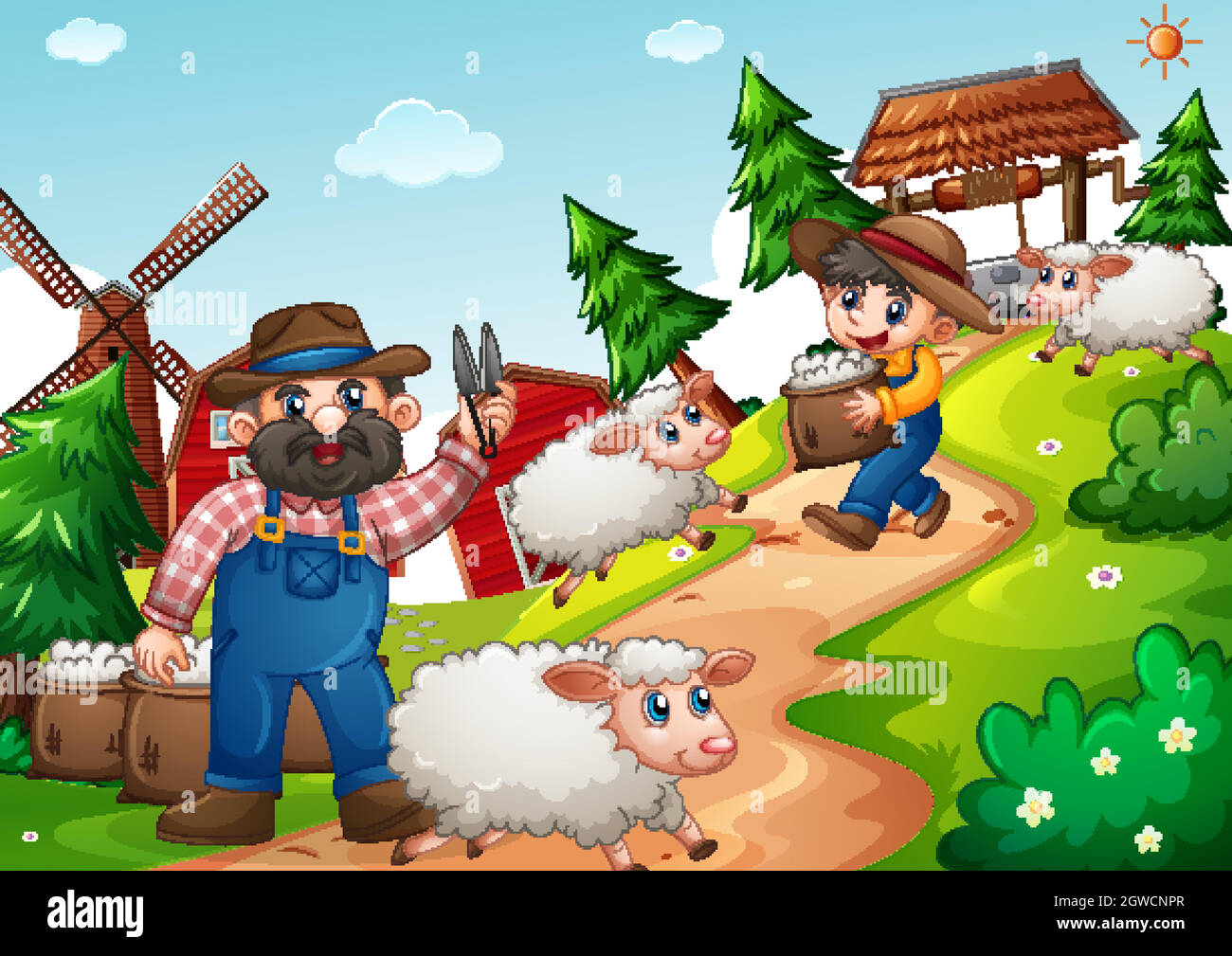 Lamb trees farm animal sheep Stock Vector Images - Alamy