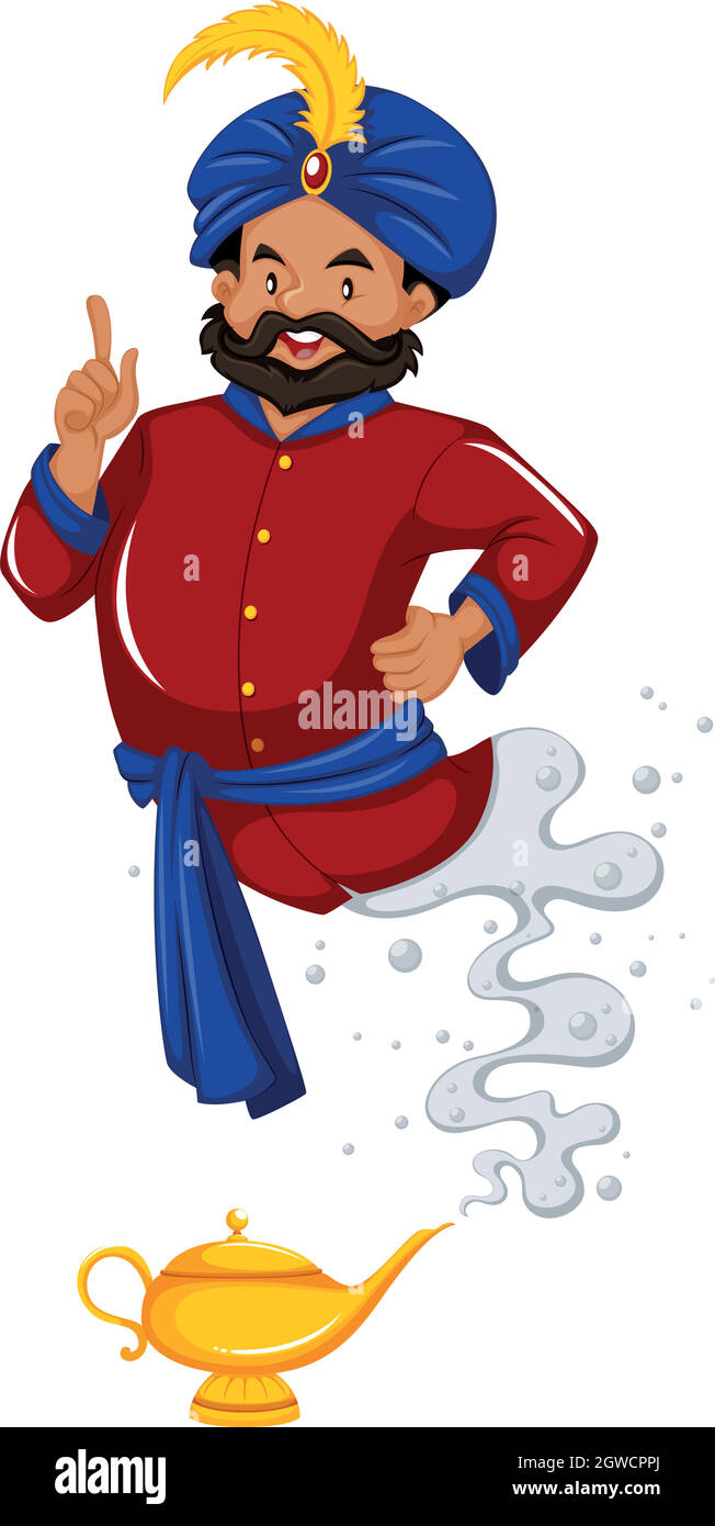 Genie in red shirt came out of lamp Stock Vector Image & Art - Alamy