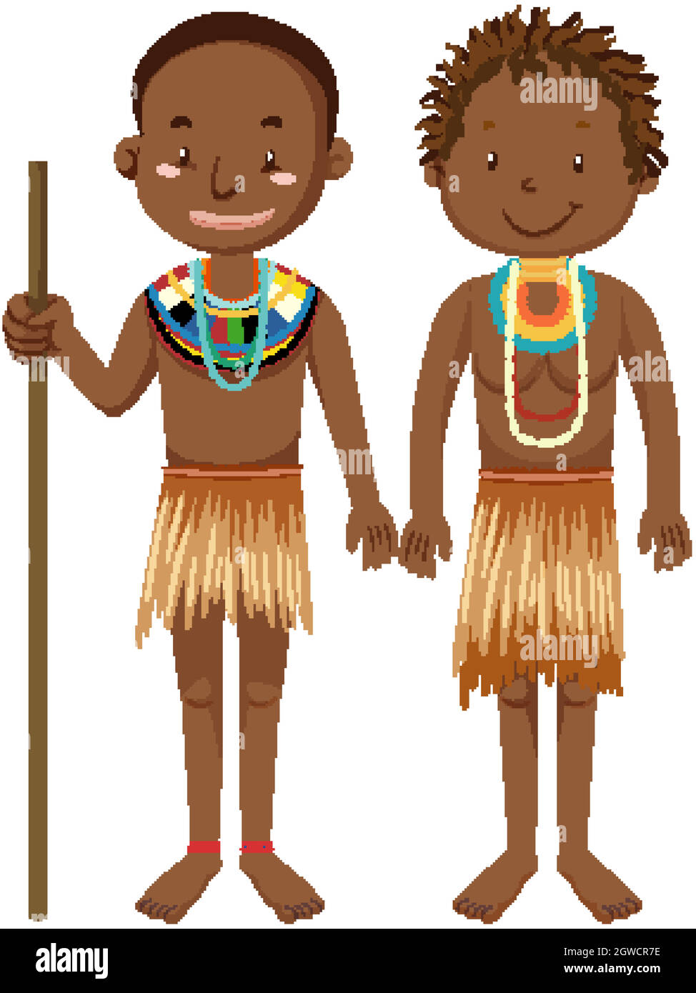 Ethnic people of African tribes in traditional clothing cartoon ...