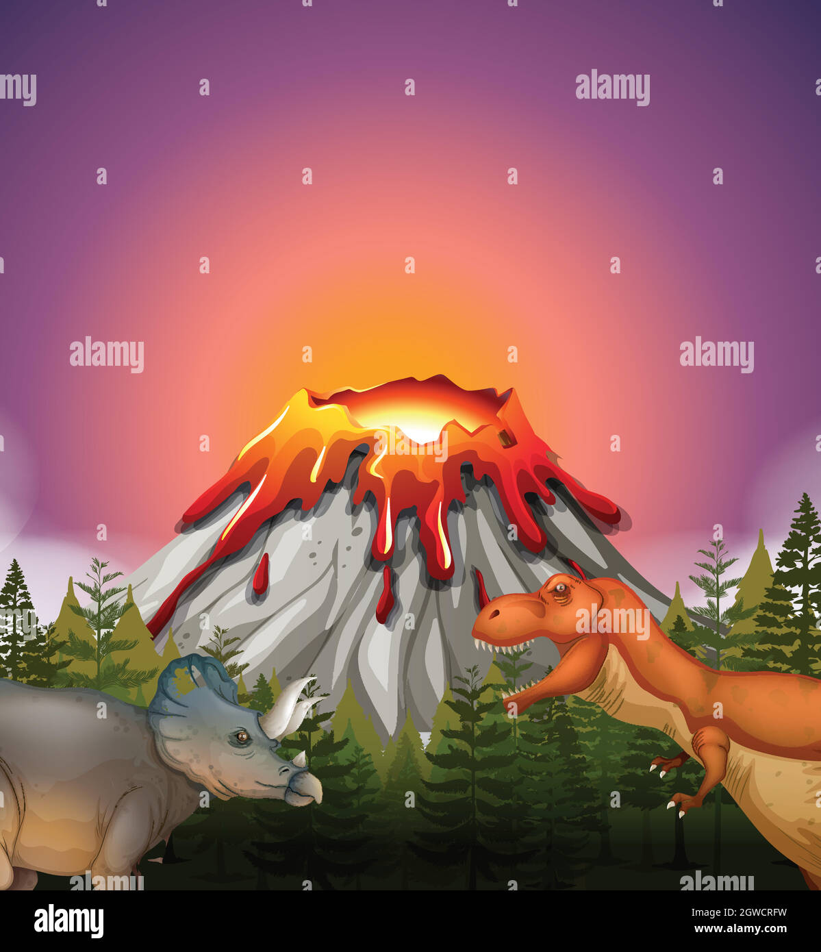 Two dinosaurs living by the volcano Stock Vector Image & Art - Alamy
