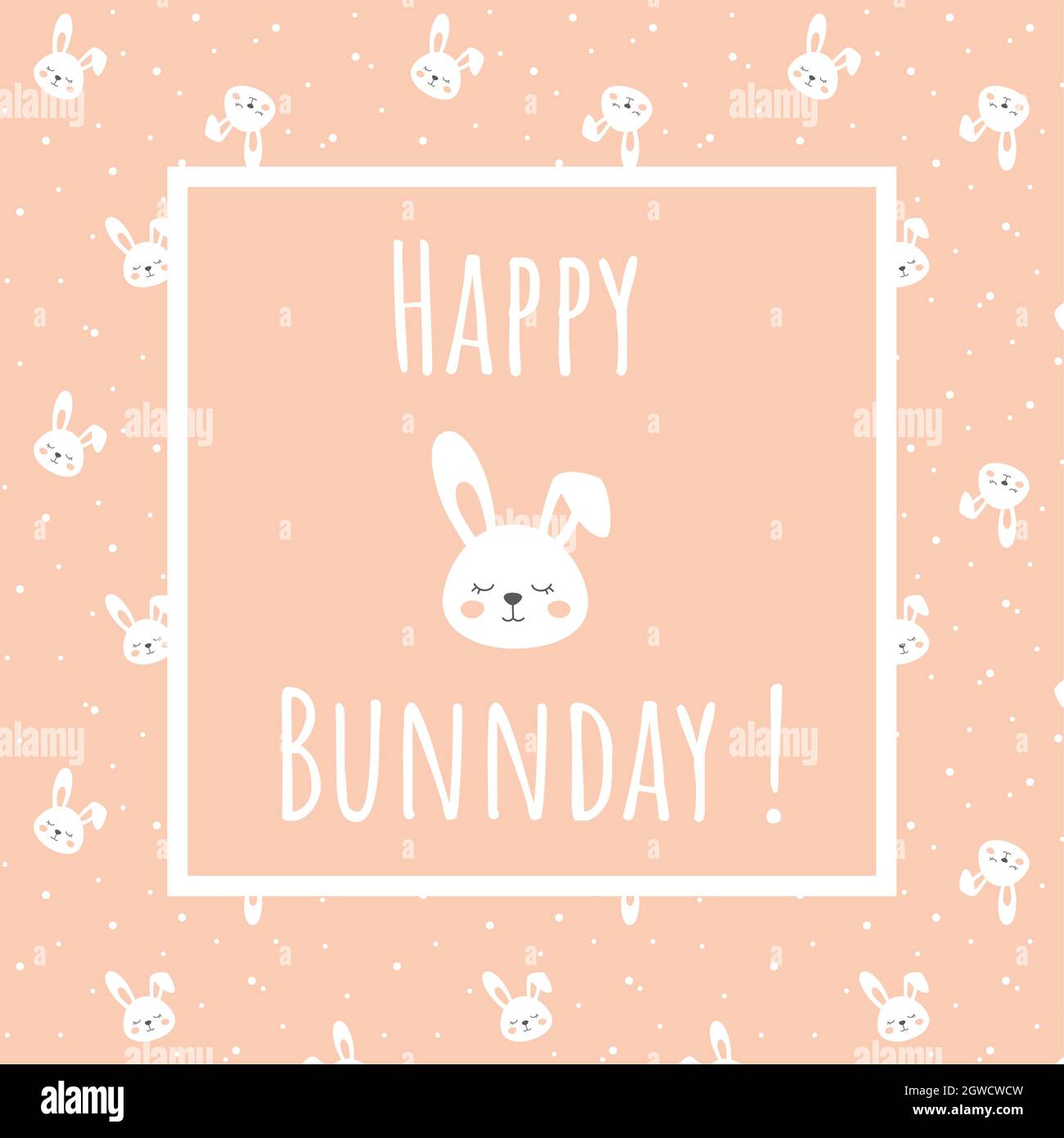 Happy birthday greeting card. Pink cute bunny cartoon Stock Vector ...